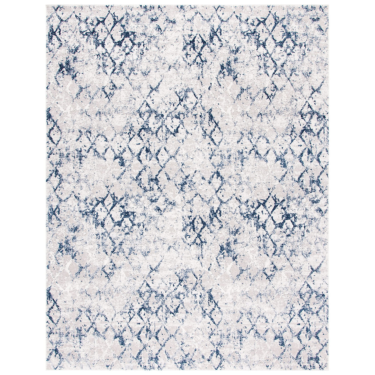 SAFAVIEH Amelia Collection Area Rug - 8' x 10', Grey & Navy, Modern Trellis Distressed Design, Non-Shedding & Easy Care, Ideal for High Traffic Areas in Living Room, Bedroom (ALA783H)