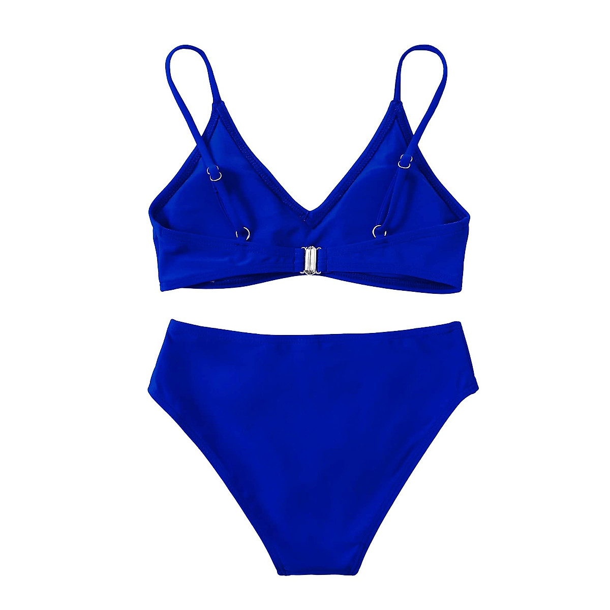 Romwe Girl's 2 Piece Swimsuit Sport Solid High Waist Bikini Set Bathing Suit Blue Solid Plain 160