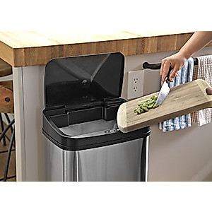 NINESTARS DZT-50-28 Automatic Touchless Motion Sensor Rectangular Trash Can, 13 Gal, Black Trim