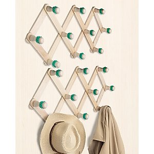 Wooden Expandable Accordion Wall Hanger,2 Pack Including 20 Peg Hooks,Perfectly Hook for Coats, Mugs,Coffee, Coat,Keys, Hat Rack,X Shap,Make Living Room Decorative and Neat,Rustic Style (White)