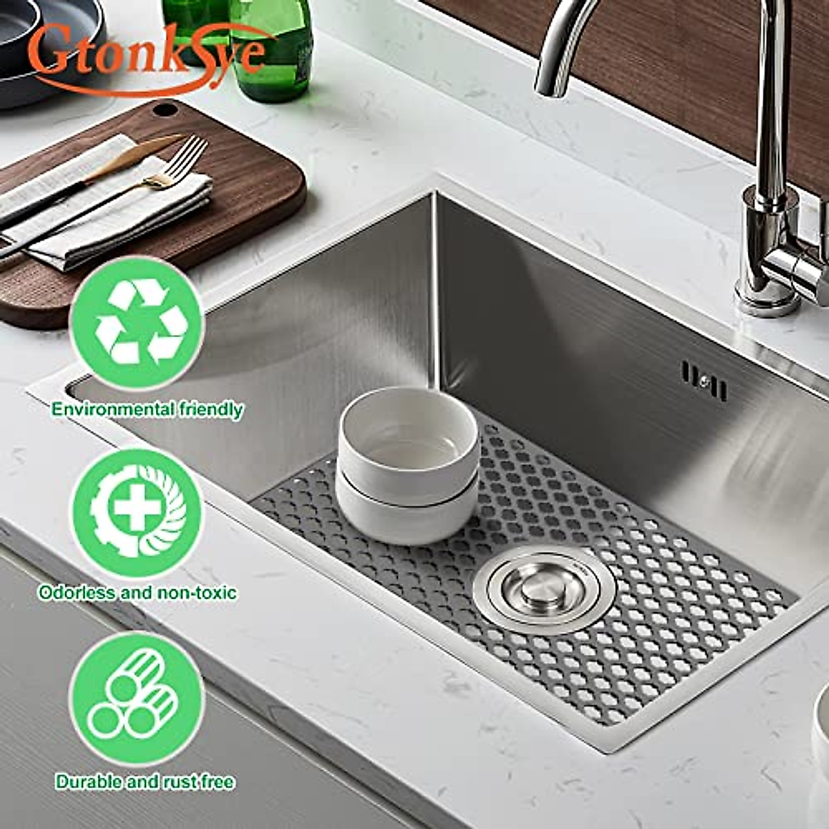 sink protectors for kitchen sink,Kitchen Sink Mats with Center Hole, Food Grade Silicone, 1 Non-Slip Heat Resistant Foldable Sink Fitting for Stainless Steel or Ceramic Sink Bottom (Grey 24.8"*13")