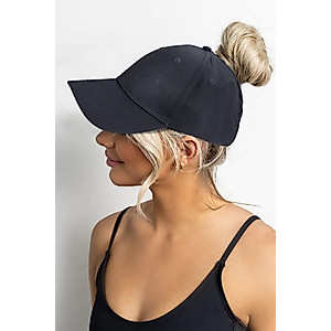 High Ponytail Baseball Hat - Women Messy Bun Hat, Sun Protection Ponycaps Retro Cap Black