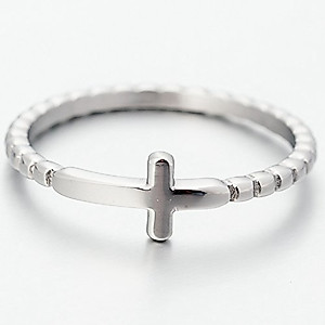 Jude Jewelers Stainless Steel Christian Sideways Cross Religious Ring Promise Statement Wedding Engagement (Silver, 6)