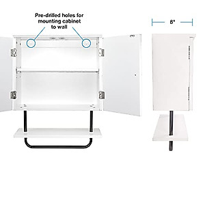 EXCELLO GLOBAL PRODUCTS 22" x 27.5” Barndoor Bathroom Wall Cabinet, Space Saver Storage Cabinet Kitchen Medicine Cabinet with Adjustable Shelf and Towel Bar, White