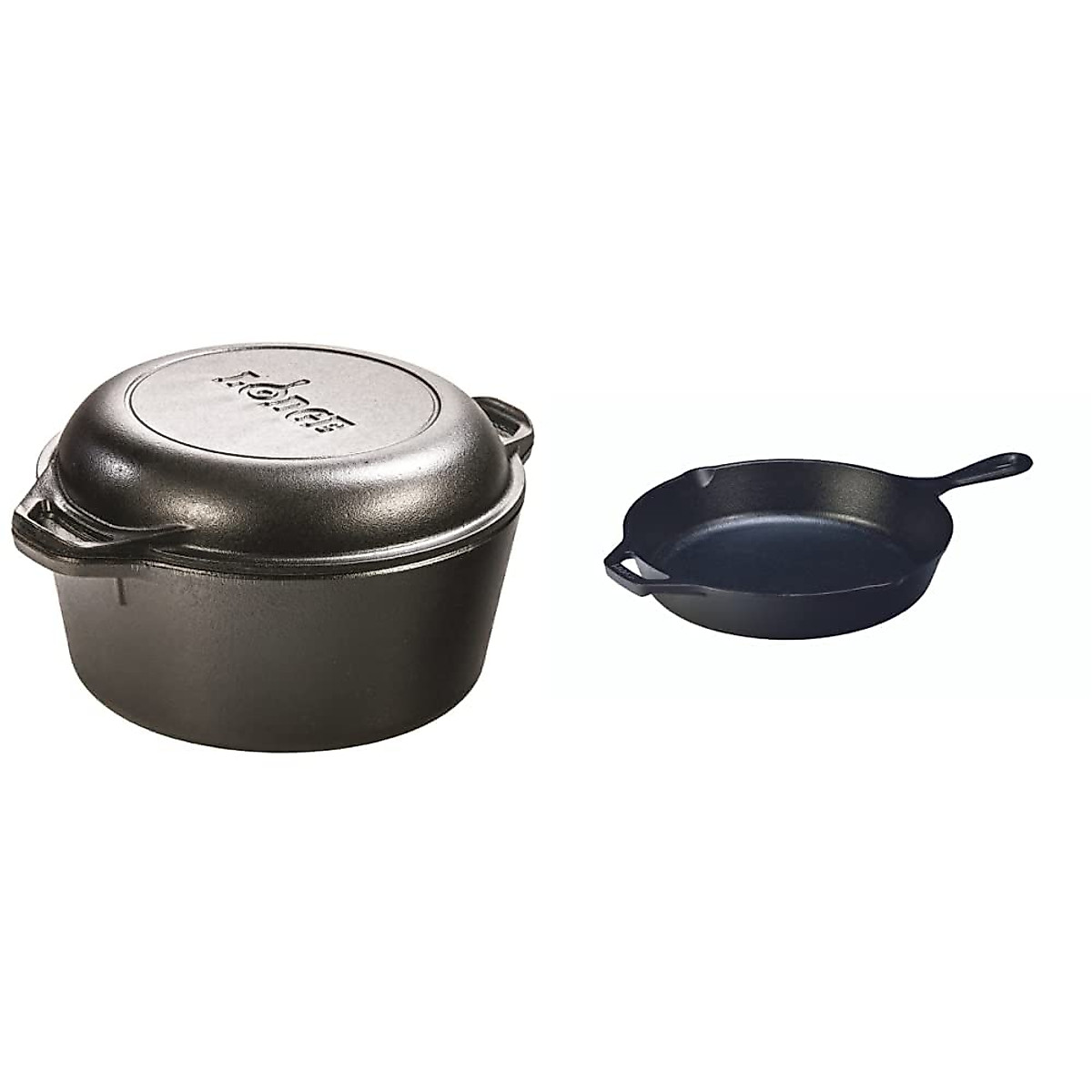 Lodge Cast Iron Serving Pot Cast Iron Double Dutch Oven, 5-Quart & L8SK3 10-1/4-Inch Pre-Seasoned Skillet