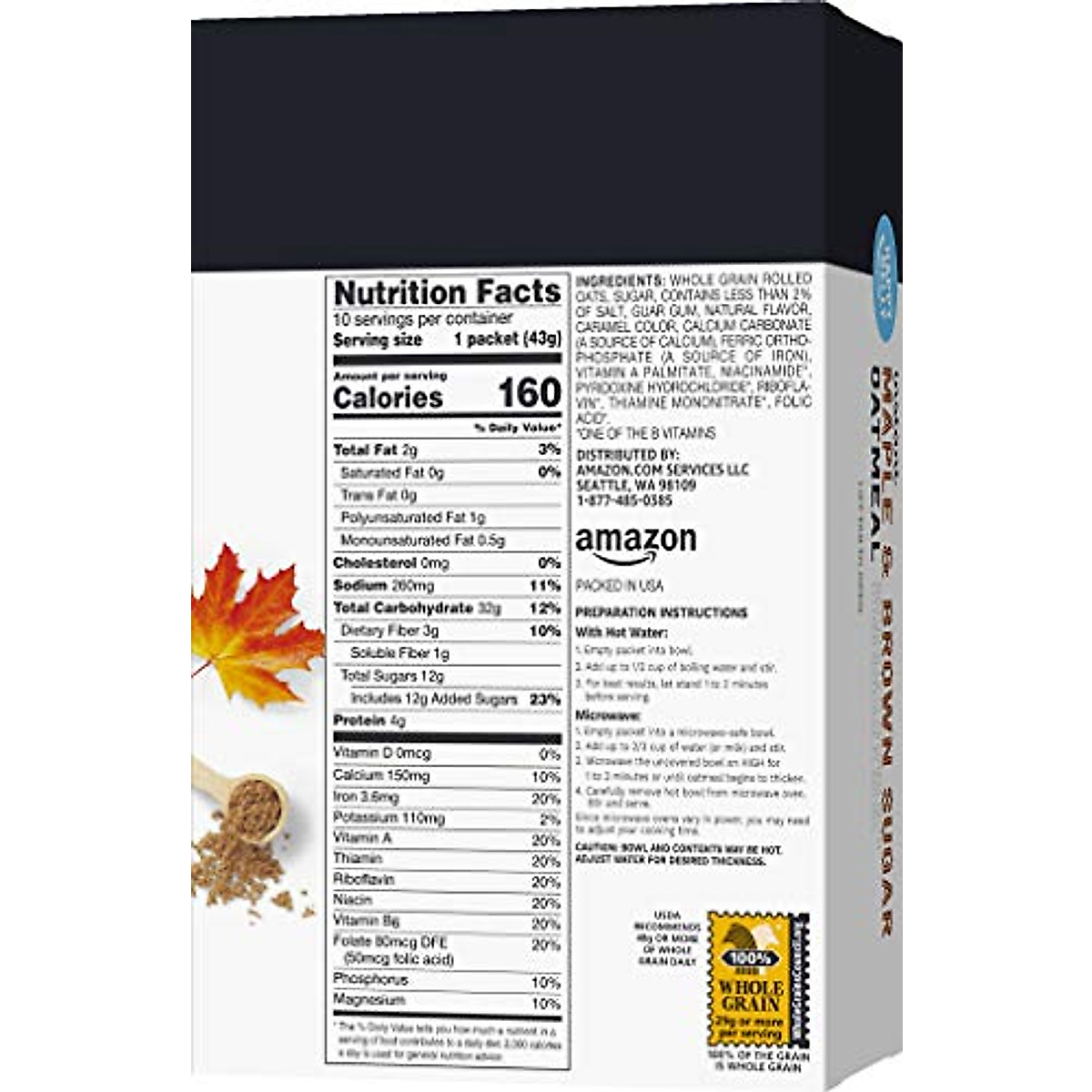 Amazon Brand - Happy Belly Instant Oatmeal, Maple & Brown Sugar, 1.51 Ounce (Pack of 10)