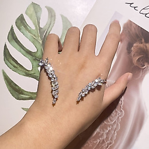 Mytys Silver Adjustable Palm Rings for Women-Cubic Zirconia Open Hand Palm Bracelet Ring-Full CZ Multiple Finger Ring (Hope Leaf Silver)