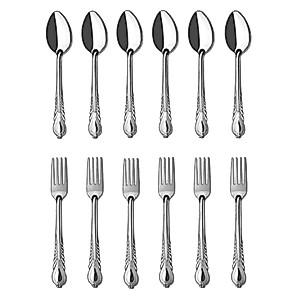 Forks and Spoons 12 Pieces Stainless Steel Cutlery Silverware Flatware Tableware Set Dishwasher Safe Rust and Heat Resistant