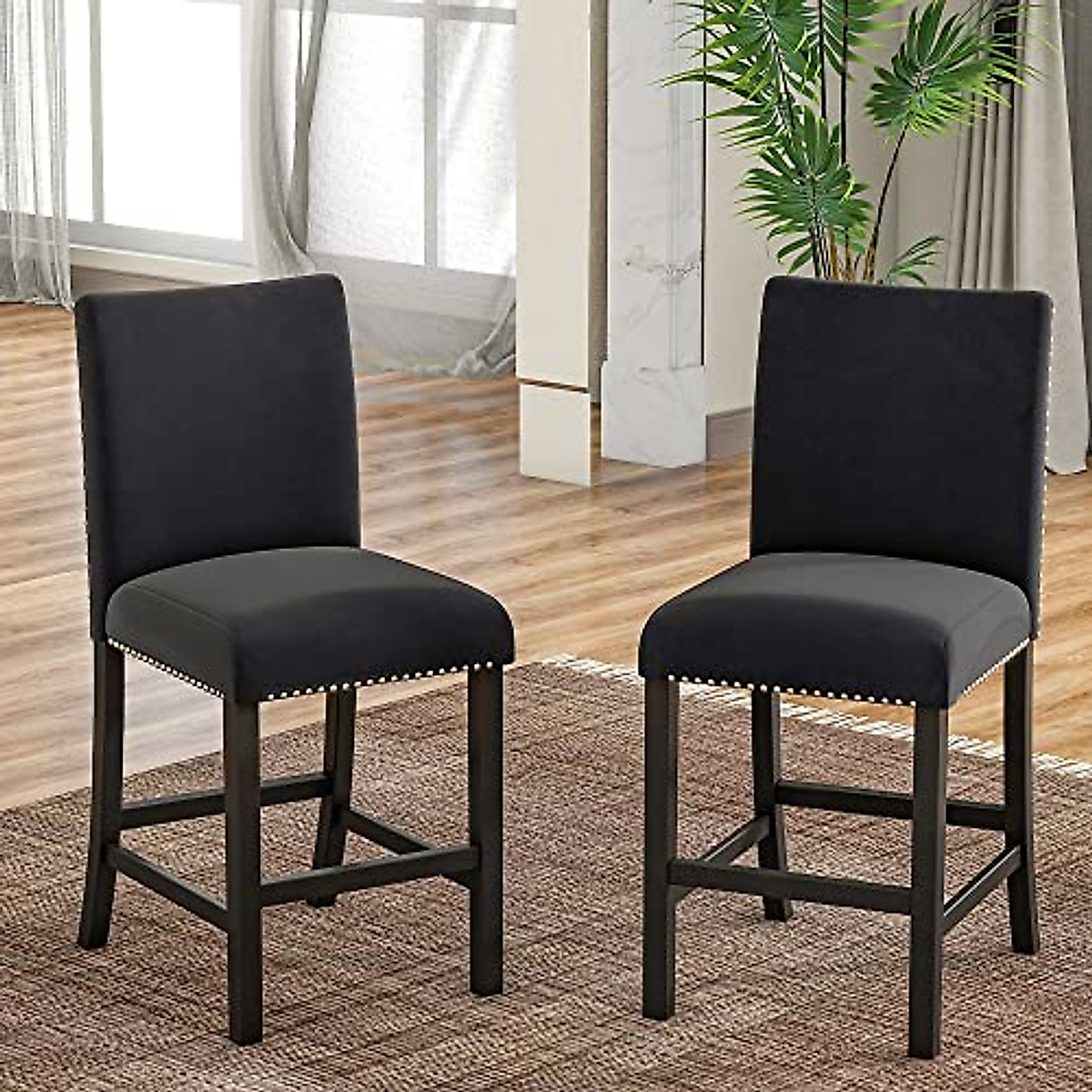 HomSof 42" L x42 Wx36 18.5" Wx23.2 Dx39.8 H 5-Piece Counter Height Set with One Faux Marble Dining Table and Four Upholstered-Seat Chairs, Blue+White 4