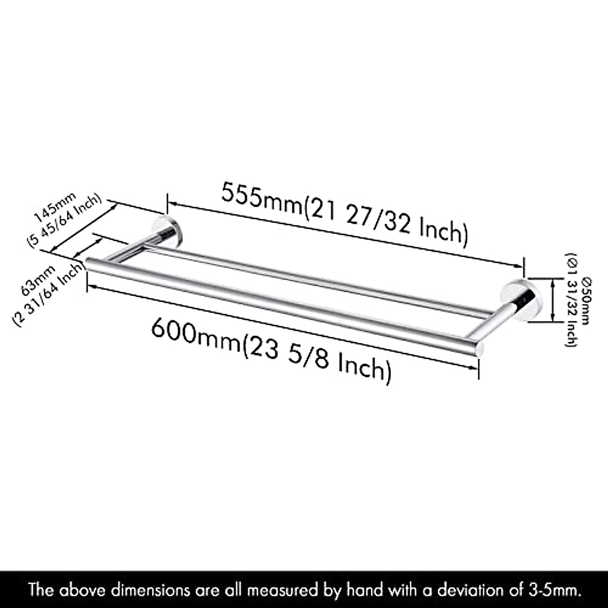 KES 23.6-Inch Double Towel Bar SUS304 Stainless Steel Bathroom Kitchen Towel Holder Dual Towel Rail Rustproof Wall Mount Polished Finish, A2001S60
