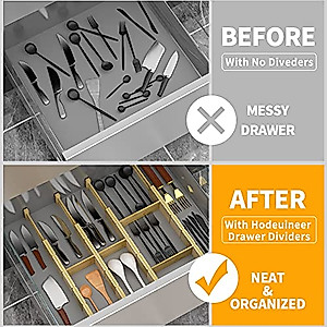 Hodeuineer Bamboo Drawer Dividers With 6 Inserts,Spring Loaded Kitchen Drawer Organizer,Adjustable Drawer Dividers Works In Bedroom,Bathroom,Office and Kitchen,4 Pack(17-22inch)
