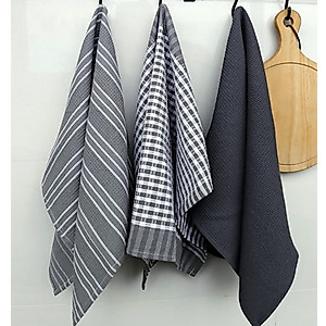 100% Cotton Waffle Tea Towels Pack of 3 Set Trendy Stripes Dish Towels for Kitchen Pack of 3 Kitchen Tea Towel Set 17x25 in