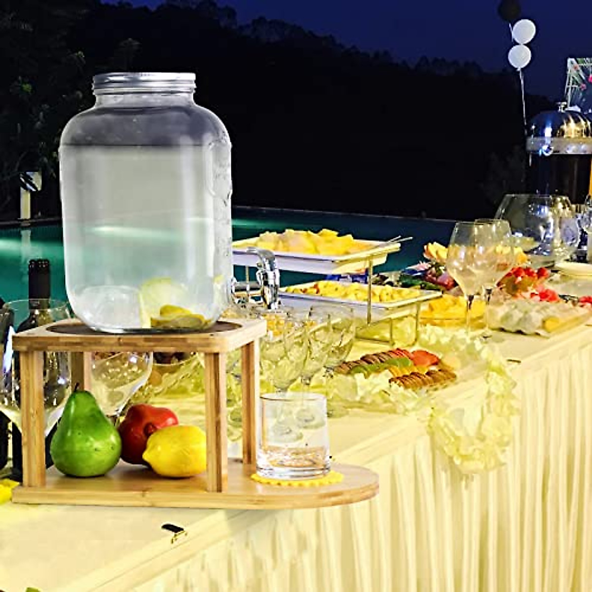 Kcgani Bamboo Water Beverage Dispenser Stand, 2 Tier Glass Water Dispenser Countertop with Silicone Pad, Drinking Water Crock Base, Bamboo Stand for Drinks, Laundry Detergent, Plant, Party