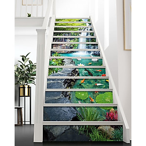 FLFK Stair Riser Decals - Stair Stickers Decals Peel and Stick,Stone Trail Stair Decals Self-Adhesive for Home Decor, 39.3" W x 7.08" H x 13Pcs