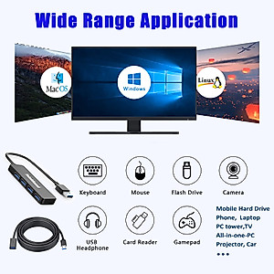 USB Hub 3.0,YaimhSound USB Extender Splitter, 4-Port USB Extenion Adapter with Detachable USB Extention Cable for Laptop, PC, TV, Projector, Printer,Keyborad,Mouse,Xbox,Flash Drive,SSD,Camera(80cm)