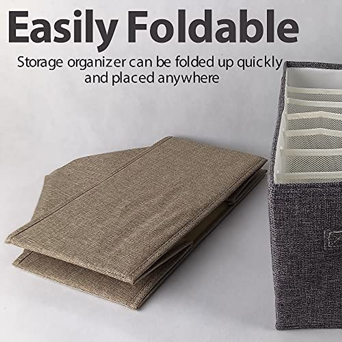 Wardrobe Clothes Organizer for Folded Clothes, Upgrade Closet Organizers With 7 Grids Clothes Folding Storage with Handle Cotton Fabric Closet Storage 2PC (Gray and Beige Cotton Material) (cotton)