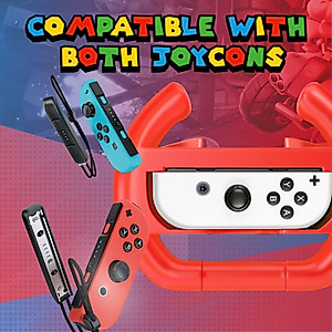 TNP Racing Wheel for Nintendo Switch/Switch OLED Joy-Con Controller (Set of 2 Red + Blue) Racing Steering Wheel Controller Accessory Grip Handle Kit Attachment