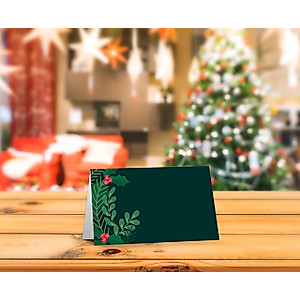 Table Place Card, Christmas Themed Tent Style Cards, Pack of 25 Half-Fold Reception Place Card, Perfect for Christmas Party, Birthday, Wedding, Bridal Shower, Baby Shower, Banquet C20