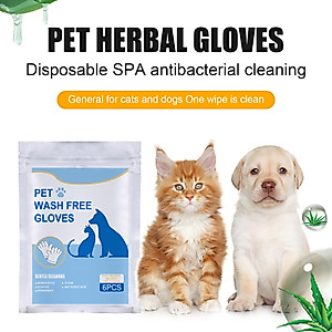 Felico Pet Wash Free Grooming Gloves, 6Pcs Cleaning Cat Dog Wipes for Face, Ear, Eye, Paws Pet Body Rinse Free Gloves, No Rinse Thick Extra Puppy Wipes, Disposable Plant-Based Dog Bath Wipes