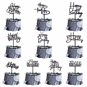 10 PCS Black Happy Birthday Cake Topper Acrylic Cupcake Topper A Series of Birthday Cake Supplies Decorations