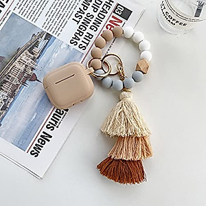 AirPod 3 Case,Gtinna Fashion Cute Stripe Airpods 3rd Case(2021),Soft Silicone Case for AirPod 3 Wireless Charging Case with Silicone Beaded Bracelet Tassel Charm Keychain Accessories (Khaki)