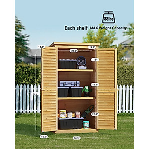 63.2" Outdoor Storage Cabinet with 3 Detachable Shelves, Lockable Wooden Garden Shed with Asphalt Roof, Vertical Tool Storage Shed for Backyard Patio Lawn Deck