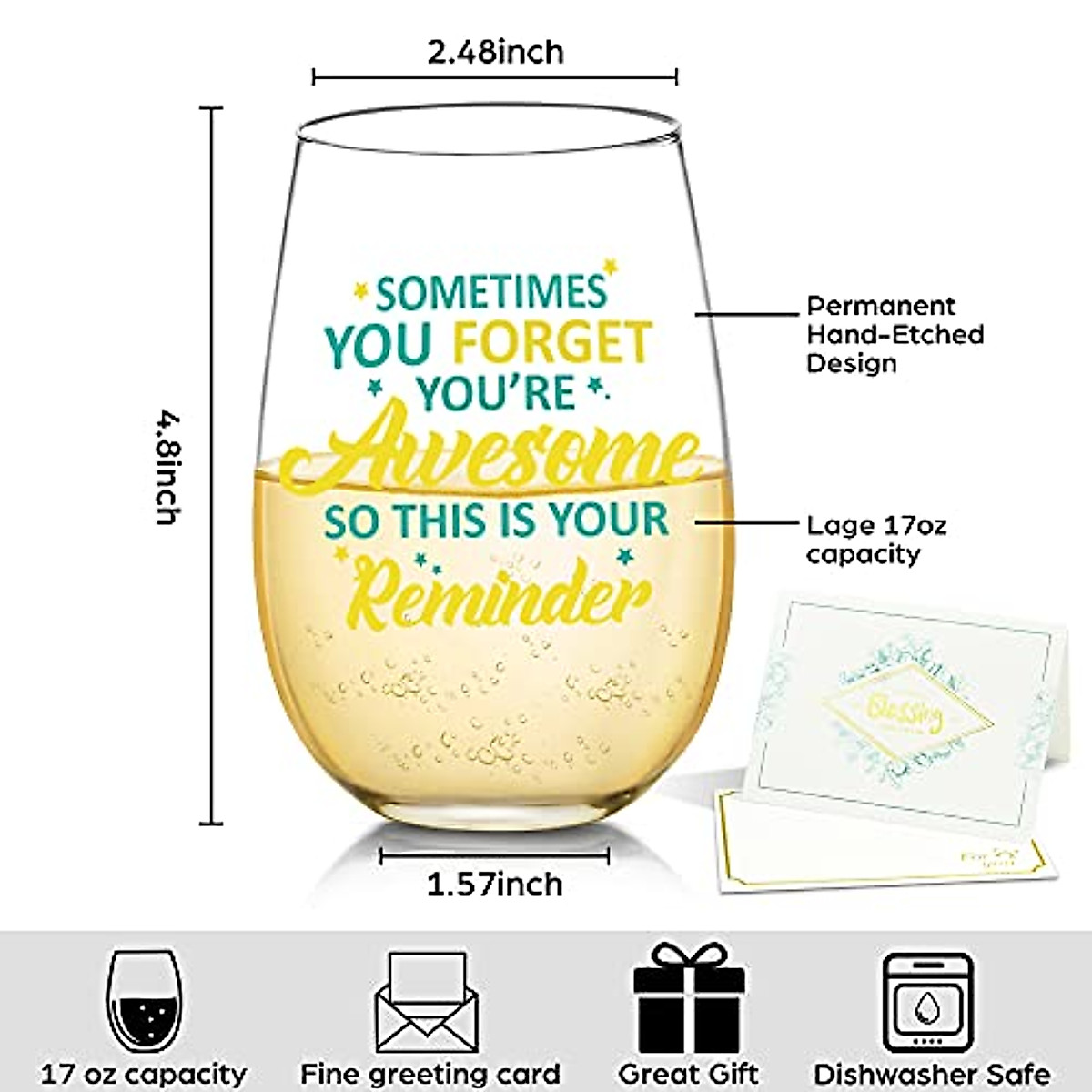 Sometimes You Forget That You are Awesome Funny Wine Glass Inspirational Gifts - Thank You Gifts for Women, Unique Christmas Graduation Birthday Friendship Gifts for Women, Friends, Coworker, Her, 17