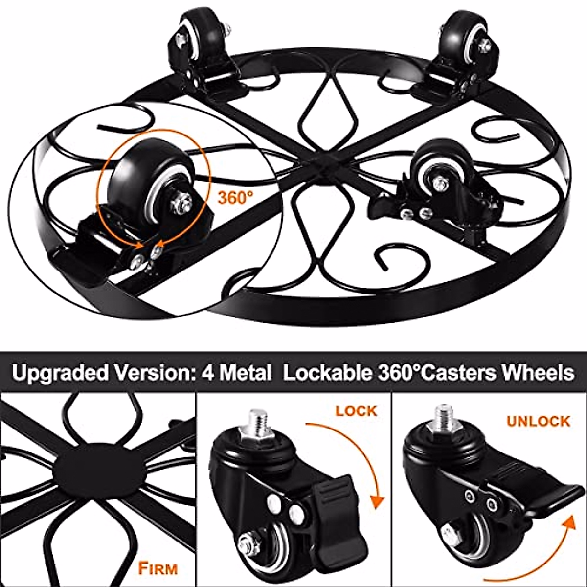 3 Pack Plant Caddy with Wheels Heavy Duty 11.8 Inch Metal Plant Stand with Wheels Plant Dolly Rolling Plant Stand Plant Roller with Casters for Indoor and Outdoor with 3 Pack Plant Saucers, Black