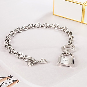 H&Beautimer 925 Sterling Silver Bracelet For Women's - Italian Handmade Rolo Chain 6.3, 6.7, 7.1, 7.5, 8 Inch - AAAAA CZ Zircon Heart/Lock Pendant Bracelet - Fine Jewelry (Lock Pendant, 6.3 inches)