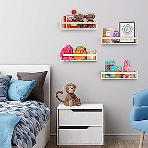 TUEGEGNS Nursery Book Shelves Wall Mounted Set of 4,Floating Wall Bookshelves for Kids,Nursery Shelves for Bookshelf Wall,Kids Bookshelf (Set of 4 Nature)