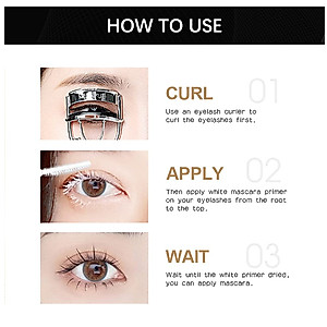 WALULAN Eyelash Lash Primer Waterproof and Sweatproof Natural Lash Defining Mascara White Volume and Length Clear Primer Mascara