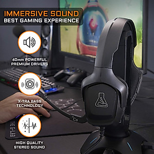 G-LAB KORP Cobalt PS4 Gaming Headset - Stereo Audio Gaming Headset, Ultra Light, High Bass - Microphone 3.5mm Jack for PC PS4 Xbox One Mac Nintendo Switch Tablet Laptop Smartphone (Black)