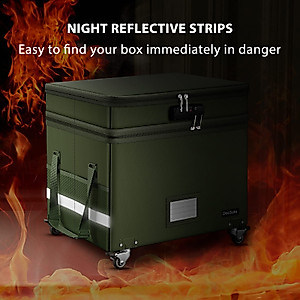 DocSafe File Box with Lock, 2-Layer Fireproof Document Box with Wheels,Collapsible Rolling File Storage Organizer Box with Pockets,Large Portable Home Office Filing Cabinet for Hanging Folders,Green