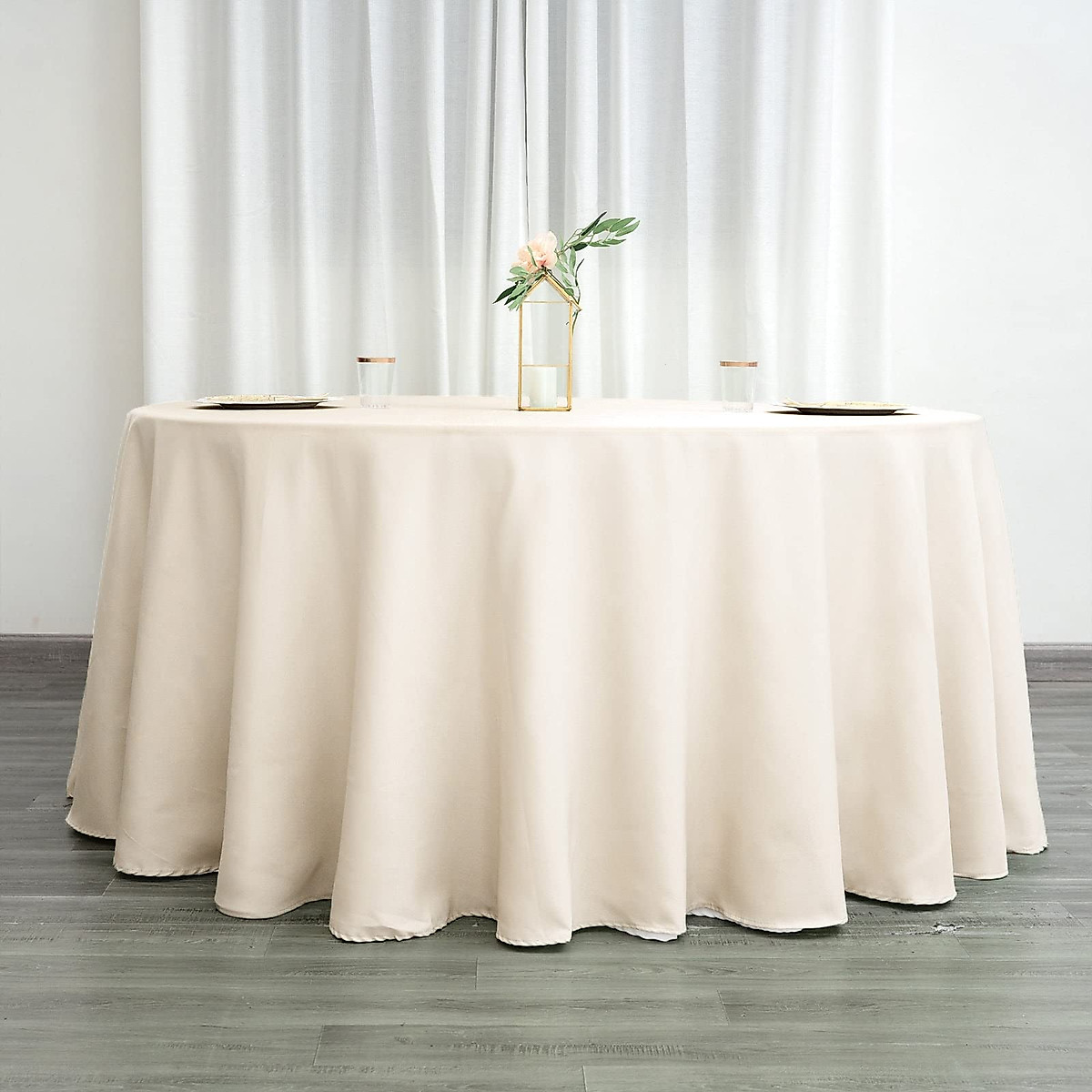 Efavormart 10PCS 120" Wholesale Round Tablecloth Polyester Round Table Linens for Wedding Party Banquet Restaurant - Beige