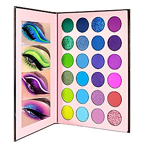 High Pigmented Eyeshadow Palette, 24 Colors with Green Blue Purple Matte Shimmer Glitter Eye Shadow Pallets, DE’LANCI Professional Waterproof Longlasting Makeup Pallettes for Green Blue Hazel Eyes