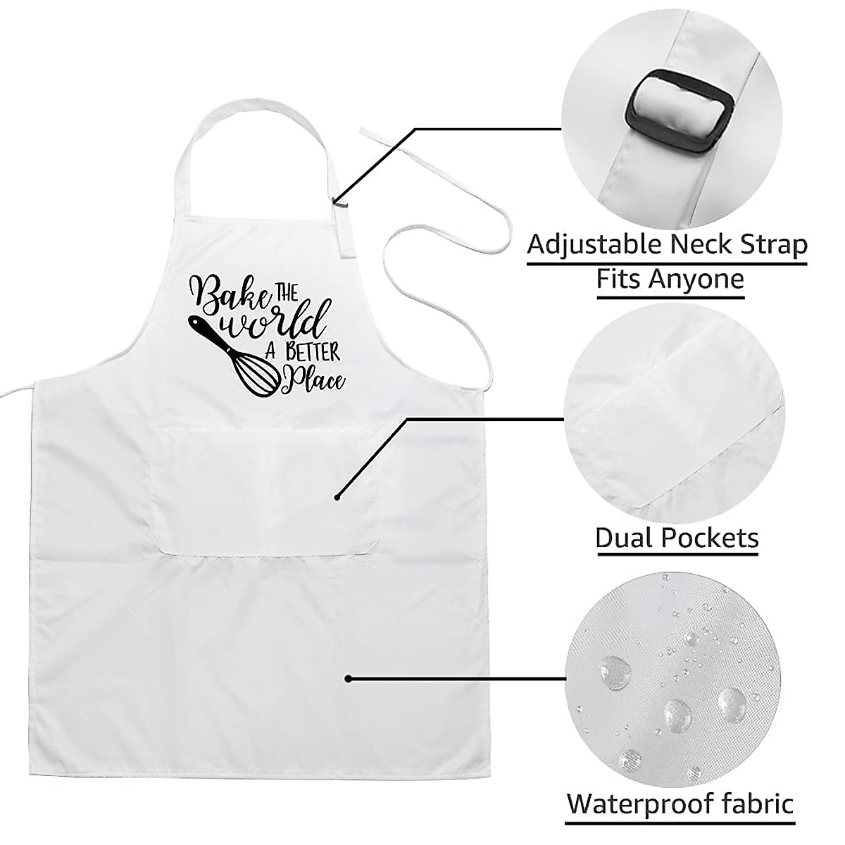 DYJYBMY Bake The World A Better Place Chef Hat and Apron Set, Funny Chef Hat for Woman, Funny Cooking Grilling Apron Gift for Woman Sisters, Sister, Mom, Pastry Chef, Friends, White Adjustable Size