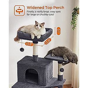 Feandrea Cat Tree, 75.2-Inch Cat Tower for Indoor Cats, Plush Multi-Level Cat Condo with 5 Scratching Posts, 2 Perches, 2 Caves, Hammock, 2 Pompoms, Smoky Gray UPCT191G01