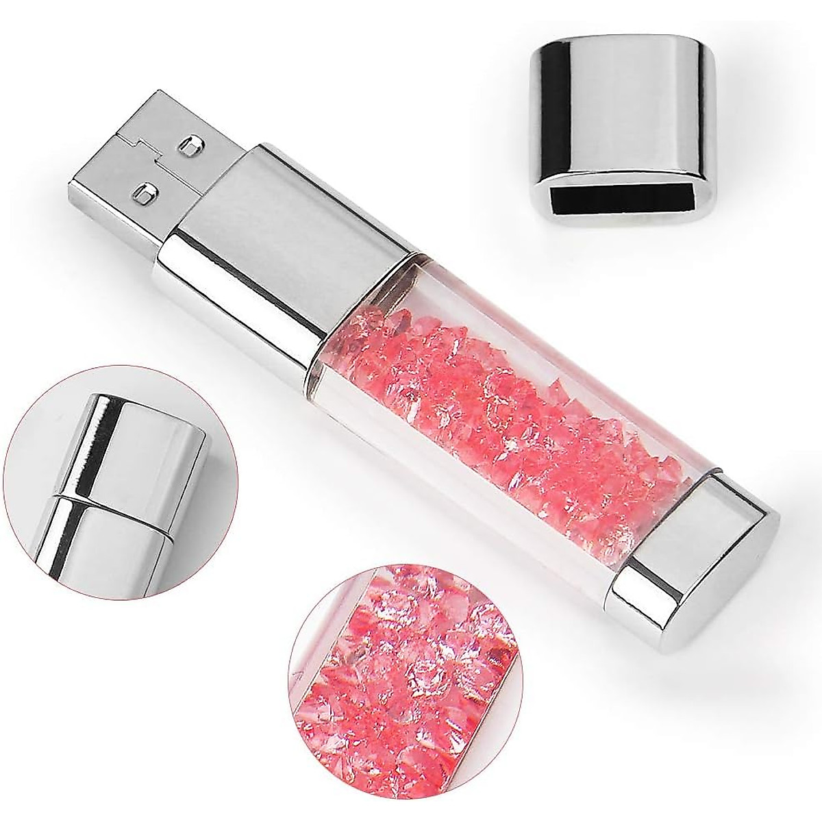 USB Flash Drive 32GB, BorlterClamp Cute Pink Crystal Thumb Drive Novelty Pen Drive Memory Stick