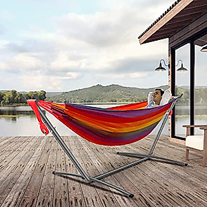 Gold Armour Hammock, Brazilian Style Hammock with Tree Straps for Hanging Durable Hammock, Portable Single Double Hammock for Camping Outdoor Indoor Patio Backyard (Rainbow)