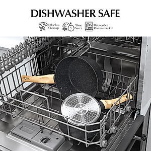 KOCH SYSTEME CS Saucepan with Lid, Nonstick 3 Quart Sauce Pan with Lid, Black Marble Coatings, Granite Saucepan with Comfortable Bakelite Handle, Small Cooking Pot, 3 Quart Saucepan with Lid