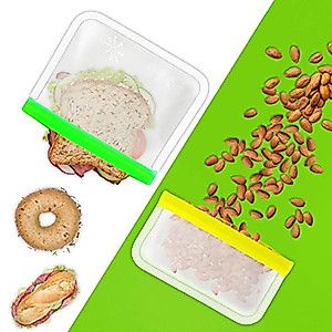 Aski Pro 8 Count Reusable Silicone Sandwich and Snack Bags with Bonus Towel, Pen and Labels-Leakproof, Washable and Eco-Friendly with Dual Ziplock Tops- Available in 3 Different Sizes