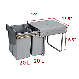 TANYOYO 40 Quarts Double Sliding Trash Can Under Cabinet Kitchen Sliding Out Under Counter Waste Bin Kitchen Pull Out Recycling Bin Dual Waste Containers Under Sink Waste sorter Fixable Base