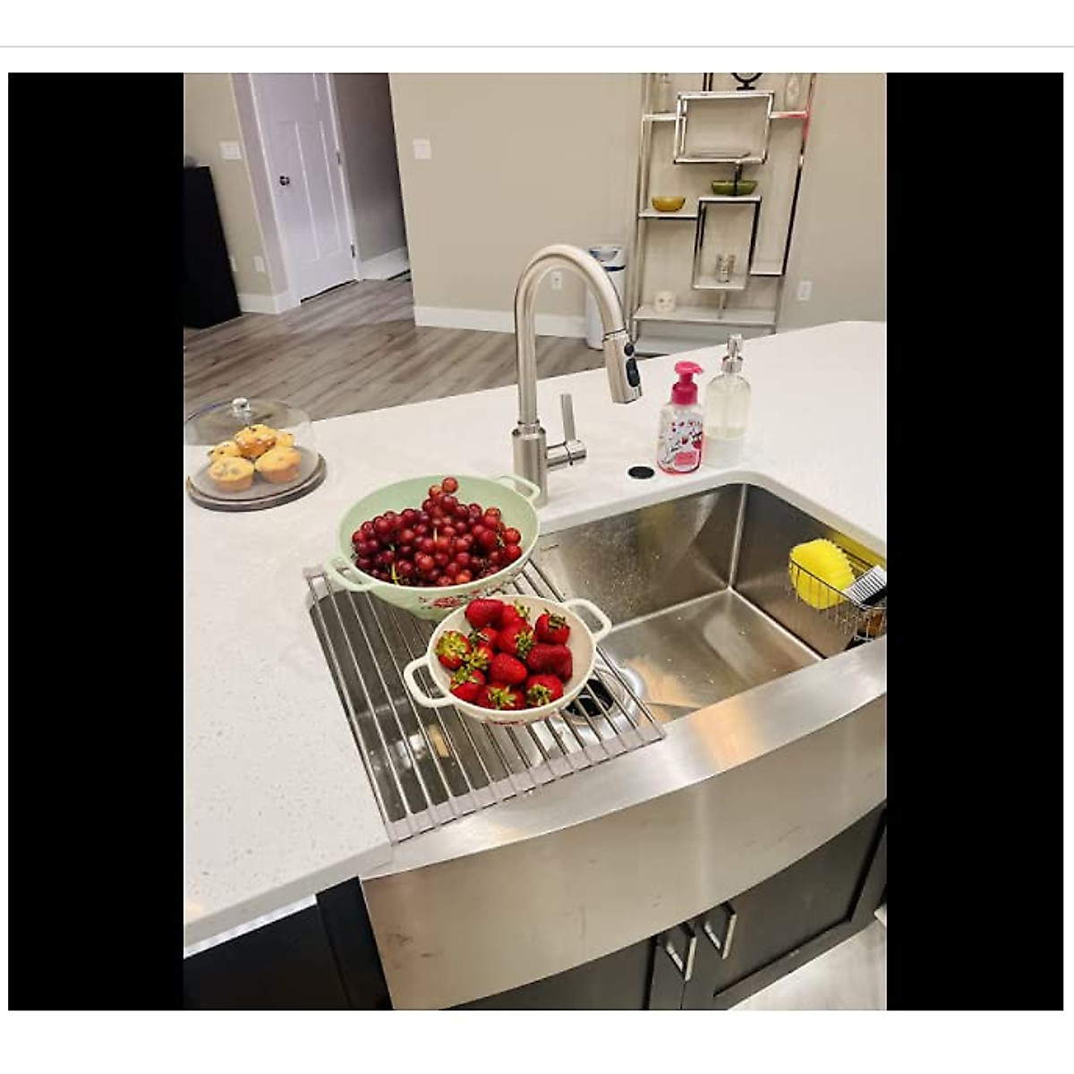 Ahyuan Roll up Dish Drying Rack Over The Sink Dish Drying Rack Dish Rack Over Sink Rolling Rack Dish Racks for Kitchen Counter (11.8''Wx17.8''L, Warm Grey)