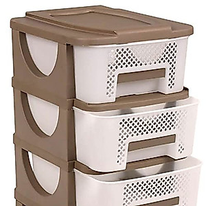Homeplast Vesta Perforated Plastic 3 Drawer Home Storage Indoor/Outdoor Organizer Shelf Unit with Perforated and Ventilated Drawers, Beige