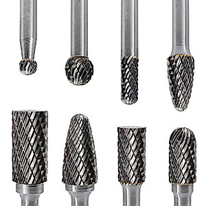 Carbide Burr Set 8pcs JESTUOUS 1/4 Inch Shank Diameter Double Cut Rotary Files Metal Grinding Polishing Carving Tool Drill Bits for Die Grinder Kits