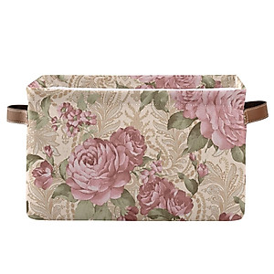ALAZA Vintage Grunge Rose Floral Foldable Storage Box Storage Basket Organizer Bins with Handles for Shelf Closet Living Room Bedroom Home Office 2 Pack