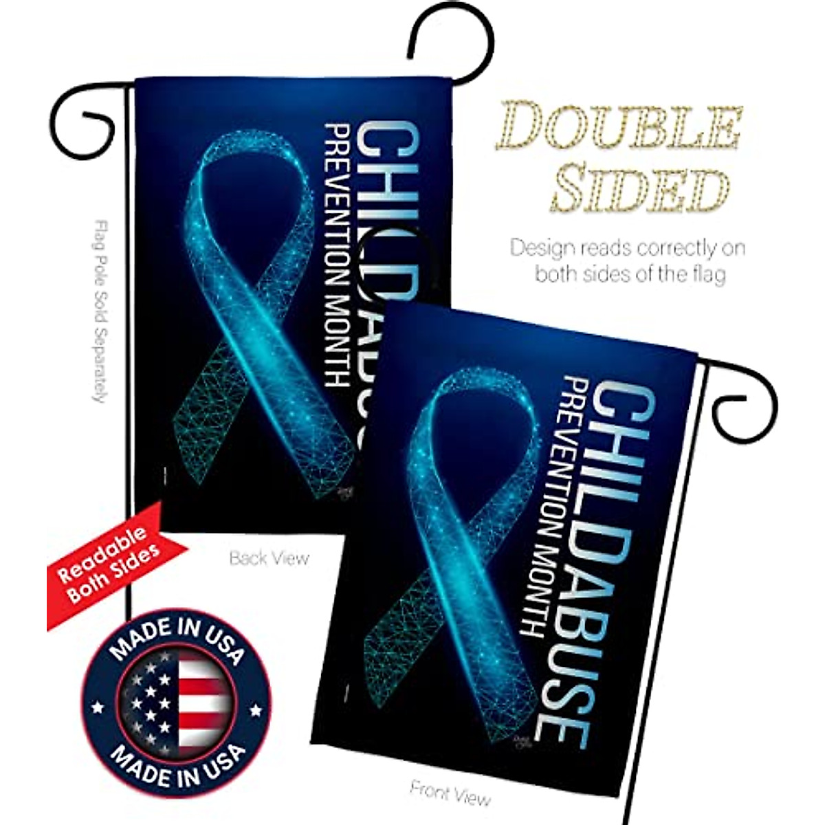 Breeze Decor Prevention Child Abuse Garden Flag Set Wood Dowel Support Awareness Inspirational Survivor Ribbon Cancer Autism Breast BLM House Banner Small Yard Gift Double-Sided, Made in USA