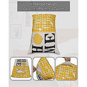 Edwiinsa Fall Pumpkin Pillow Covers King Standard Set of 2 Bed Pillow, Farmhouse Yellow Plaid Splicing Plush Soft Comfort for Hair/Skin Cooling Pillowcases with Envelop Closure 20''x36''