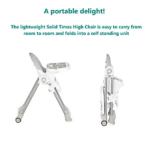 Dream On Me Solid Times High Chair for Babies and Toddlers in Grey, Multiple Recline and Height Positions, Lightweight Portable Baby High Chair, 5 point Safety Harness, Easy to Clean Surface