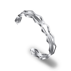 Zuo Bao Grooved Hair Tie Bracelet Stainless Steel Hollow Groove Cuff Bracelets Rubber Band Holder Bangle for Women (Silver)